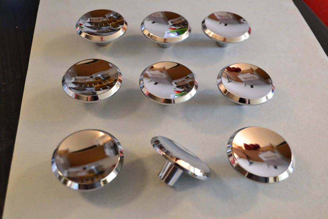 NOS 1 X MCM Large Concave Knob Chrome Beveled Edge Drawer Pull 2 ...