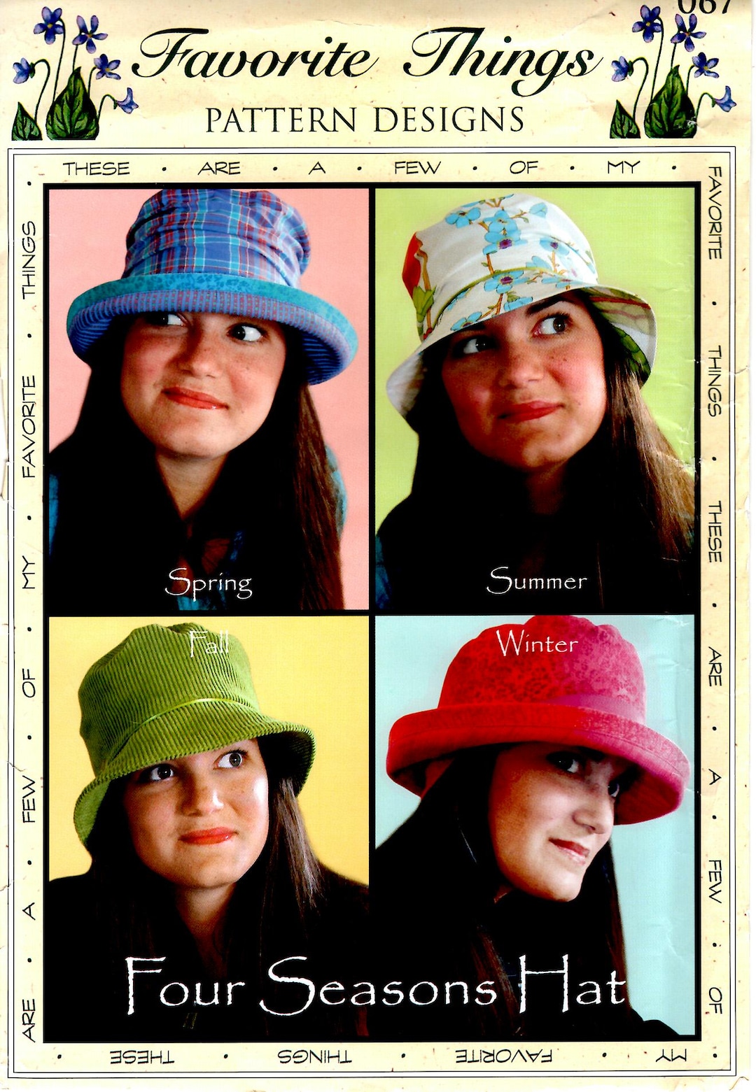 4 Seasons Hats Uncut PATTERN 3 Sizes Favorite Things Spring Summer Fall ...