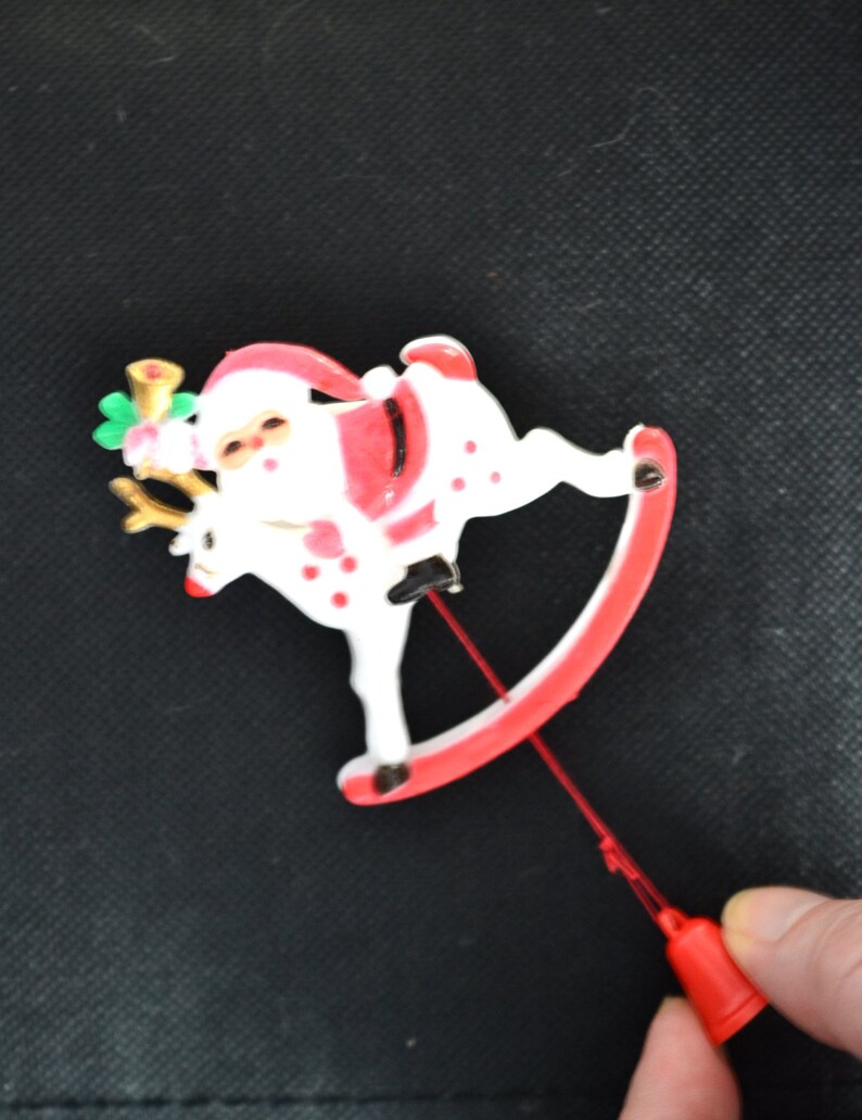 Vtg Santa Pin NOS 50s Pullstring Plastic Brooch Articulated | Etsy
