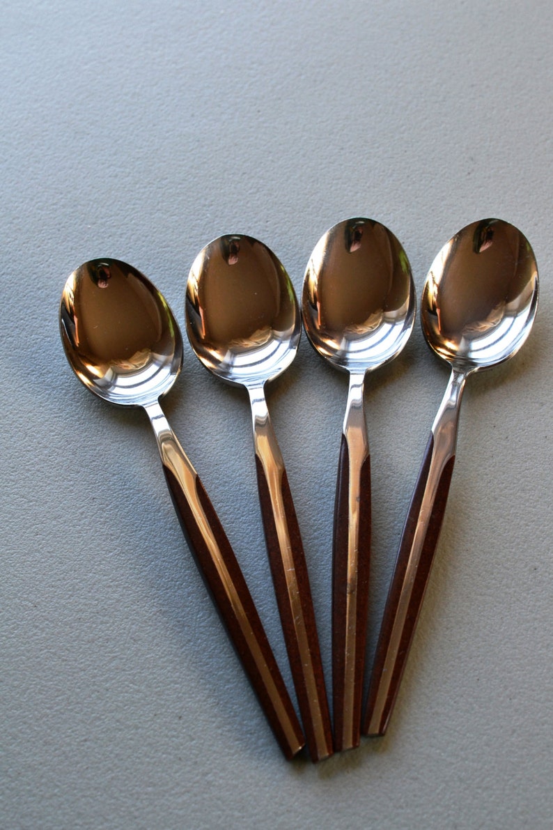 Set of 4 Teaspoons Danish Modern Tea Spoons MCM Eldan ELD2 BROWN Japan ...