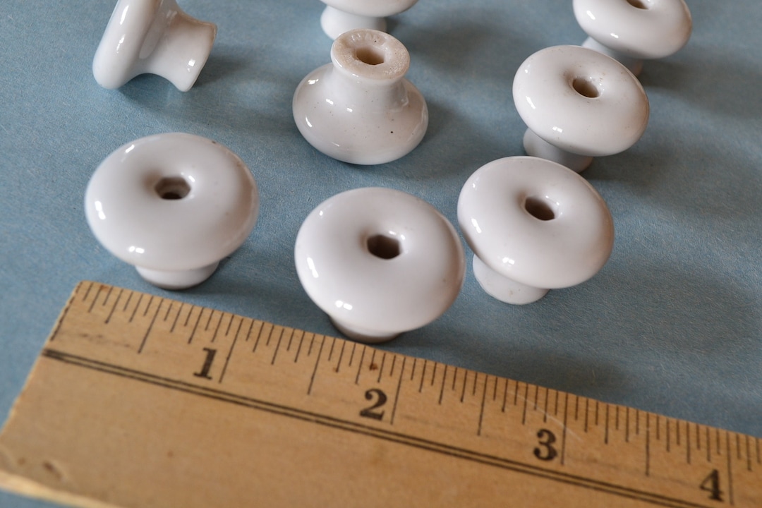 NOS Vtg 2 X Small 7/8" Porcelain Button Cabinet Knobs Antique Ceramic ...