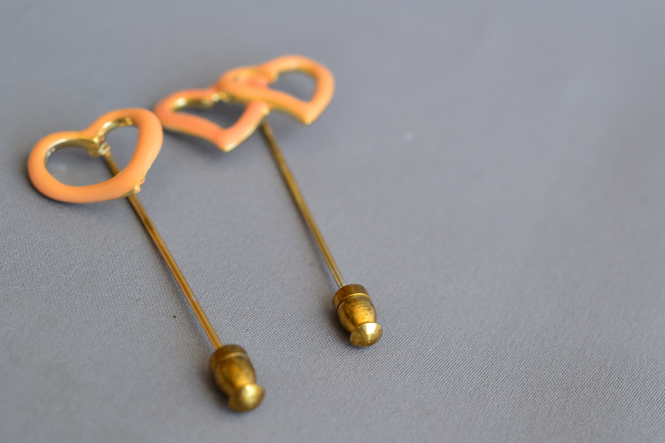 NOS 70s Small Orange Heart Stickpin Choose Single or Double Hearts Open ...