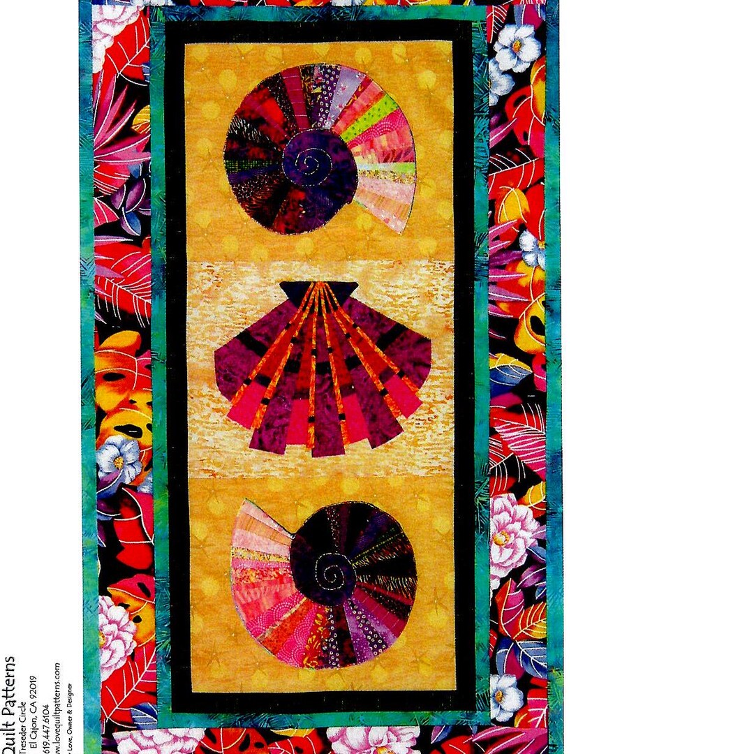 Applique Mini Quilt Uncut Pattern 21.5x39" Bali Seascape Paper Pieced Applique Seashells Sea ...