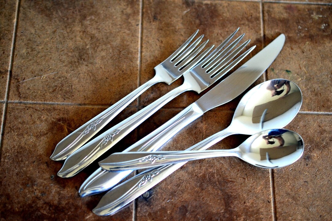 MCM 20 Pcs Imperial Misty Rose Flatware Asymmetrical Floral Flower ...