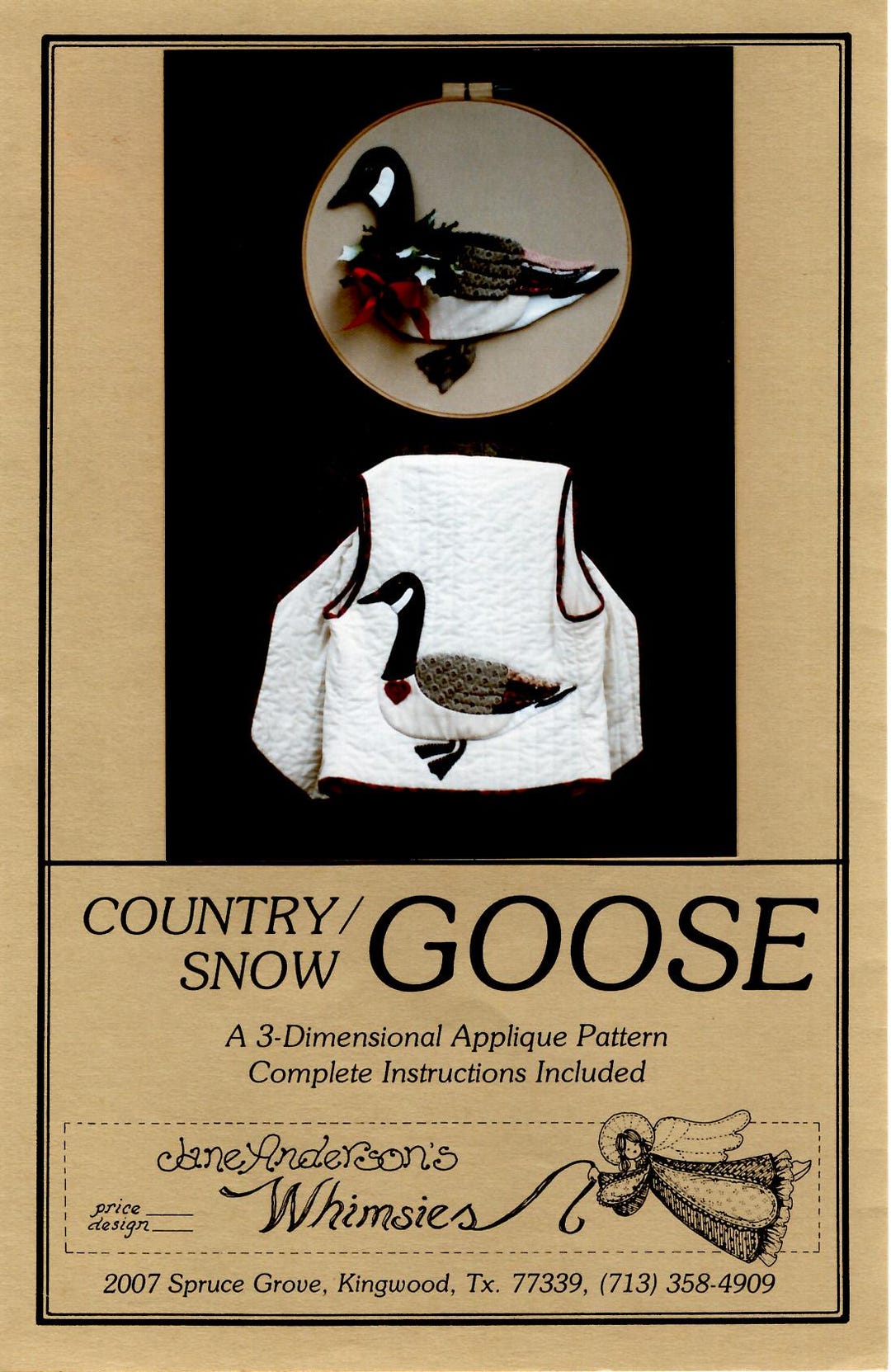 Goose Applique Projects Uncut PATTERN Country Snow Goose 3D Dimensional ...