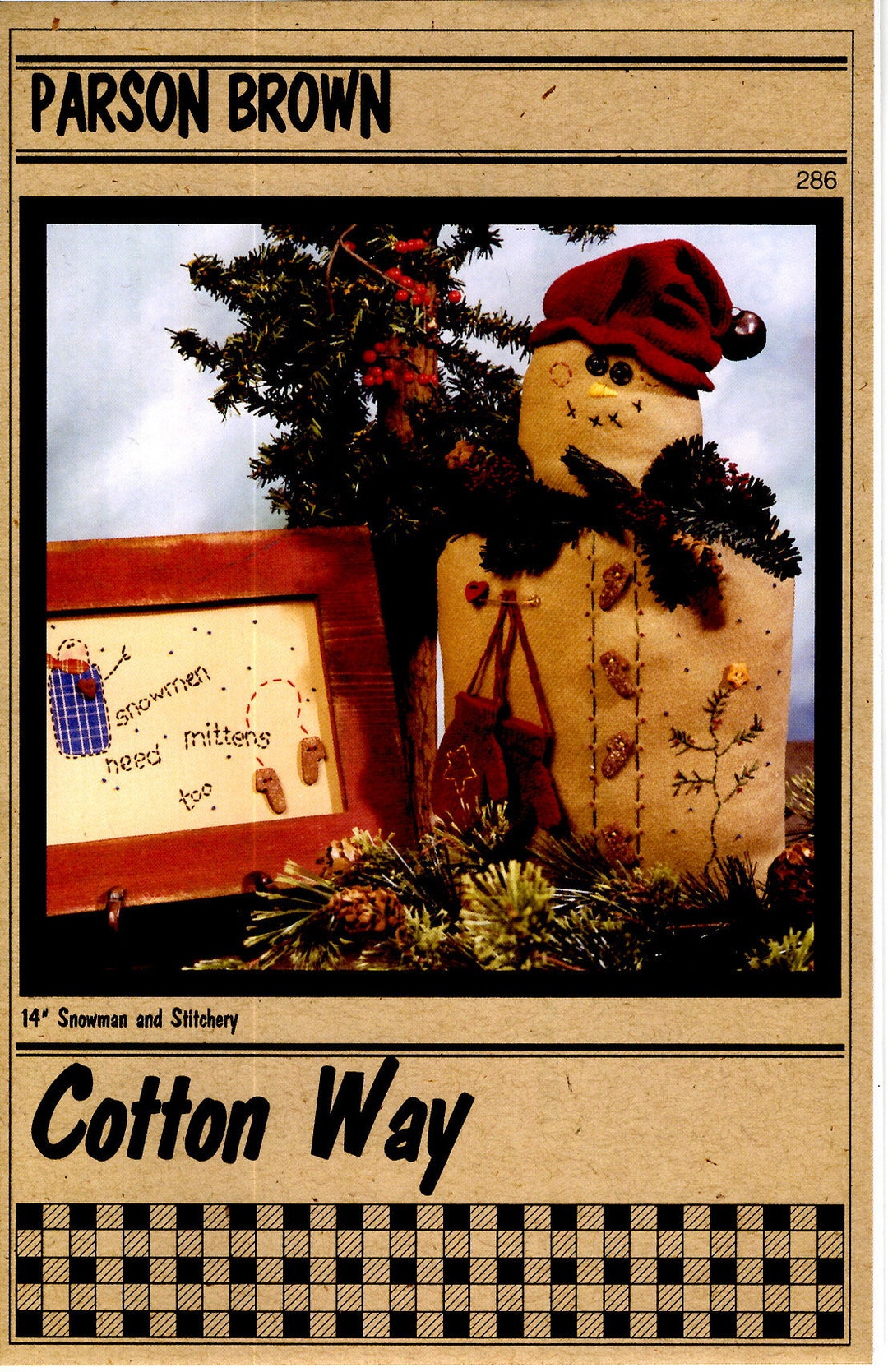 14" Snowman Doll + Stitchery Prim Uncut PATTERN Christmas Ornaments ...