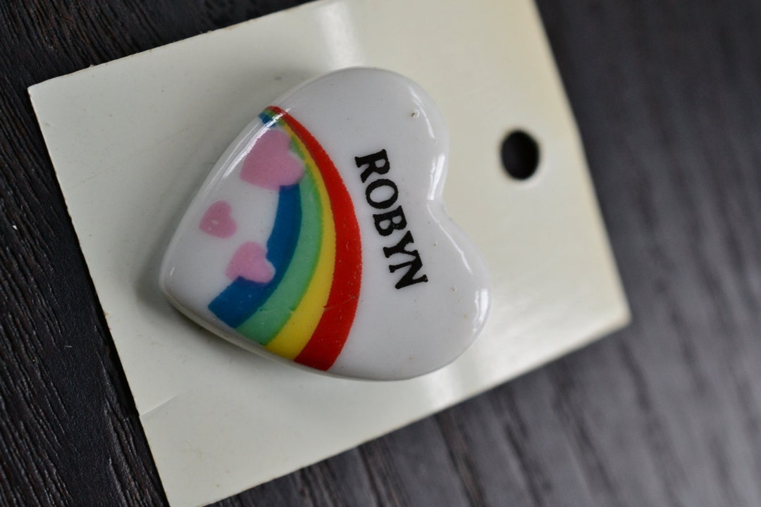 NOS ROBYN Pin 1980s Porcelain Name Pin Brooch 80s Heart Name Pin ...