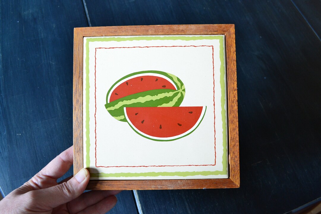 Vtg Watermelon Slice Art Tile Trivet Square Ceramic Hot Plate Wall ...