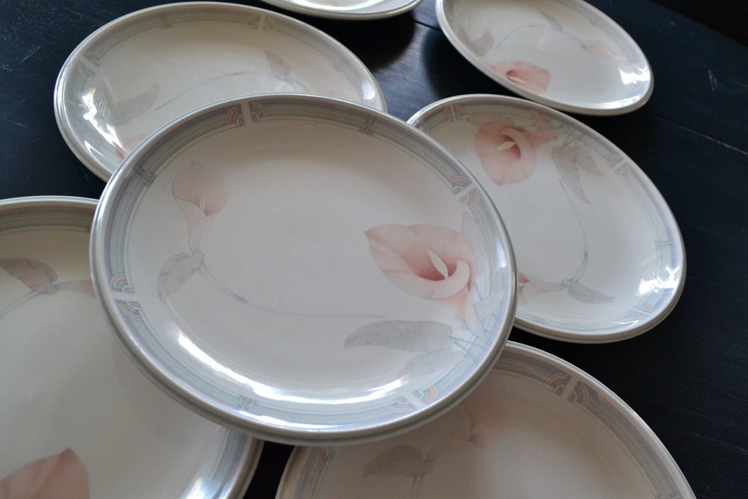 80s Set of 7 Salad Plates Noritake Eternal Blush Pink Calla Lily Art ...