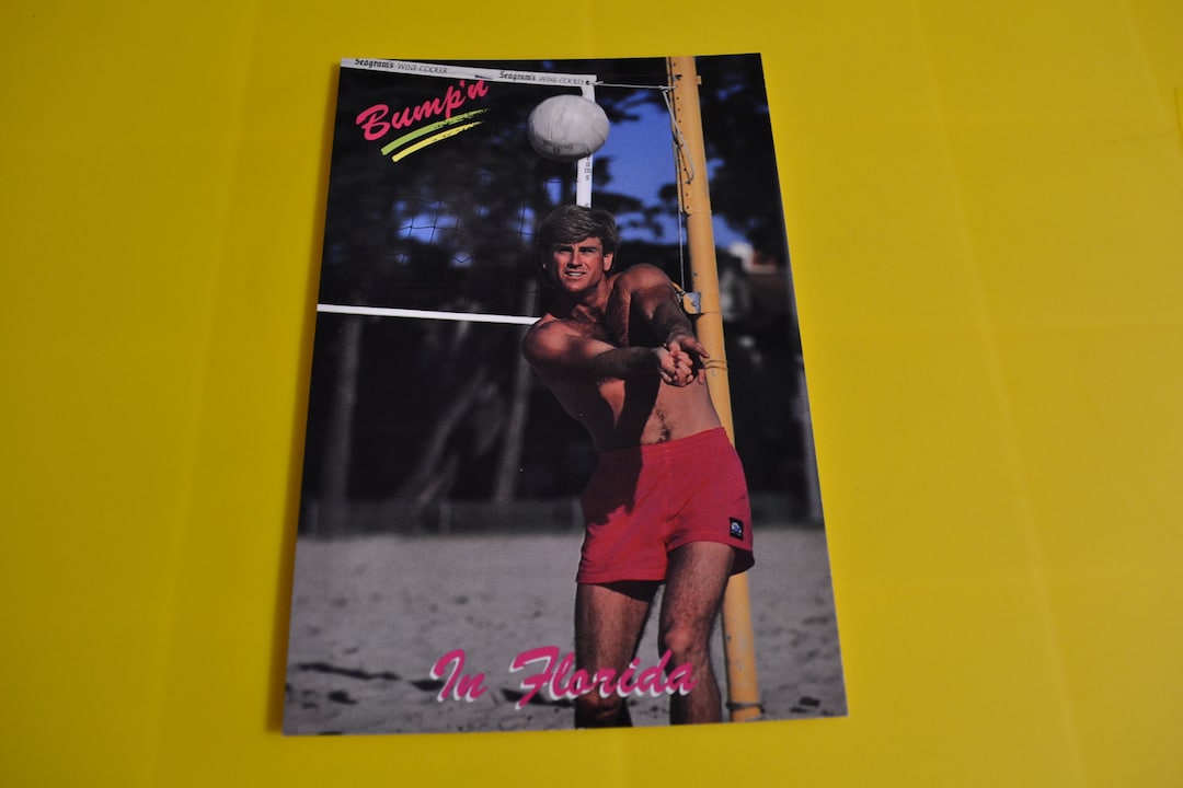 80s Beefcake Postcard Man Playing Volleyball Gay Interest Beach Scene ...