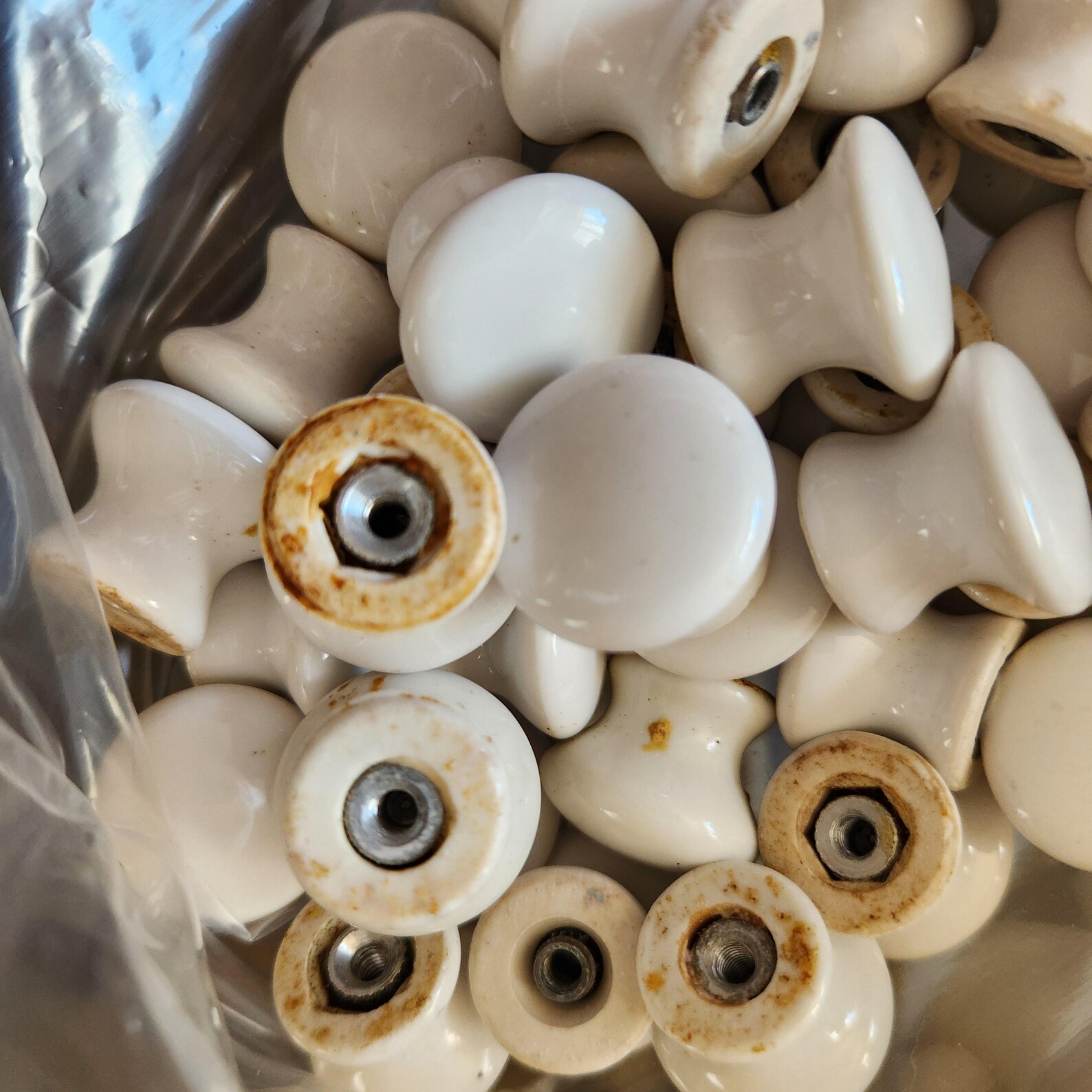 Vtg 2 Small 1" Porcelain Button Cabinet Knobs Antique Ceramic Round ...