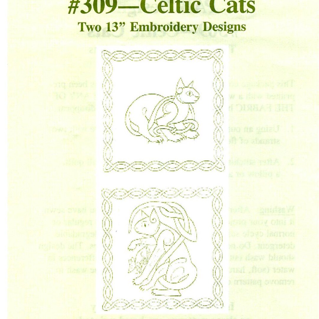 Celtic Cats Embroidery PATTERN 13" Celtic Applique PAB Designs #309 Pre ...