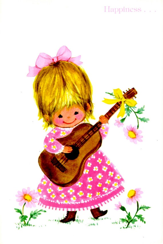 Fabulous 70s Get Well Soon Card Big Eyes Head Girl Playing | Etsy