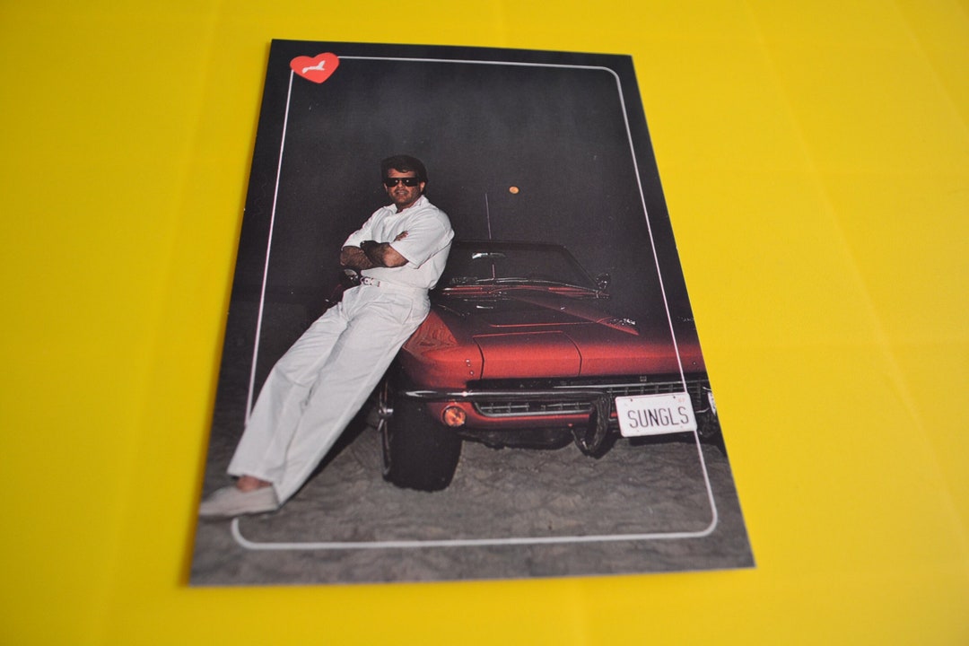 80s Beefcake Postcard Brunet Man Red Muscle Car Gay Interest Beach ...