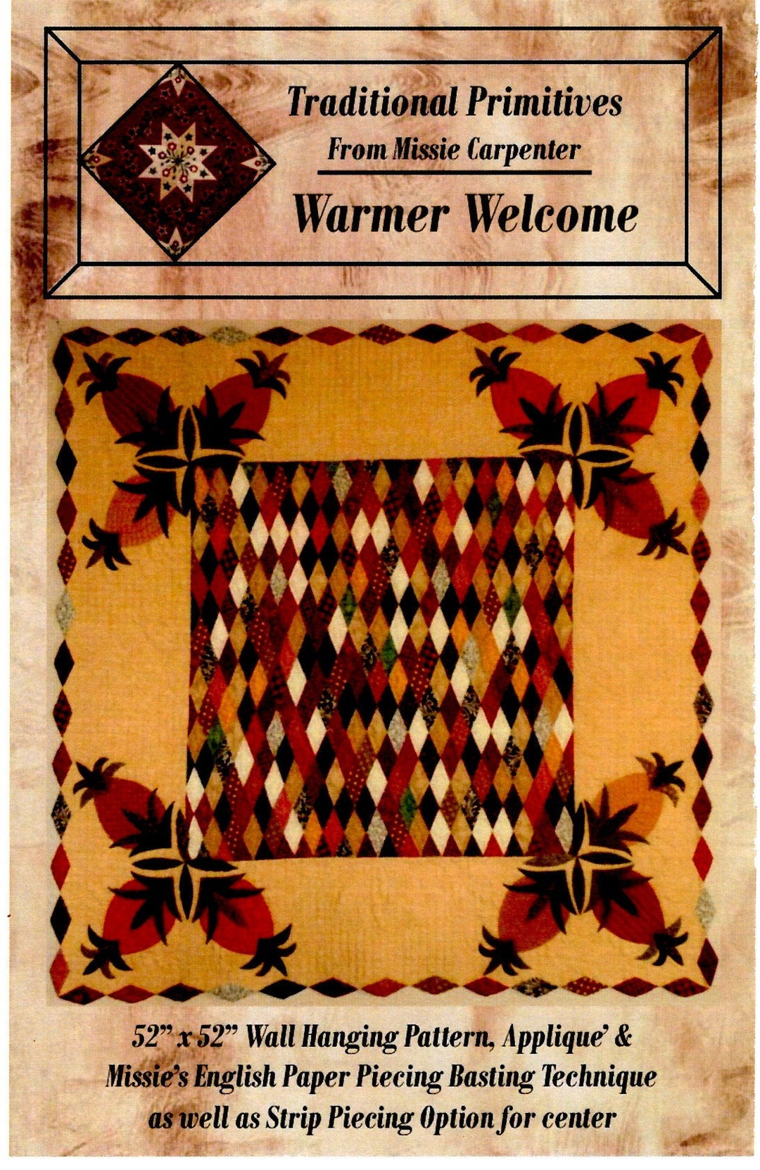 Diamond Applique Mini Quilt Uncut Pattern 52x52" Wall Hanging ...