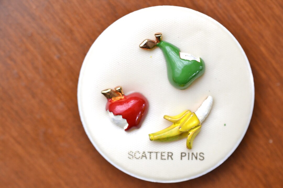 NOS 50s 60s Scatter Pins Set 3 Different Fruit Tie Tacks Clutch Lapel ...