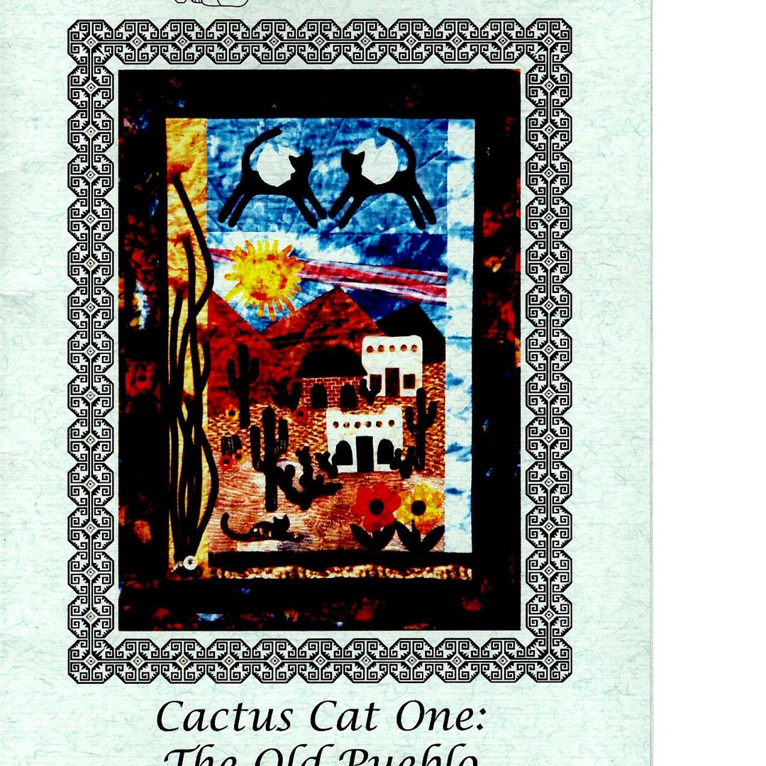 Applique Mini Quilt Uncut Pattern 28x39" Paper Pieced Quilt Cactus Cat ...