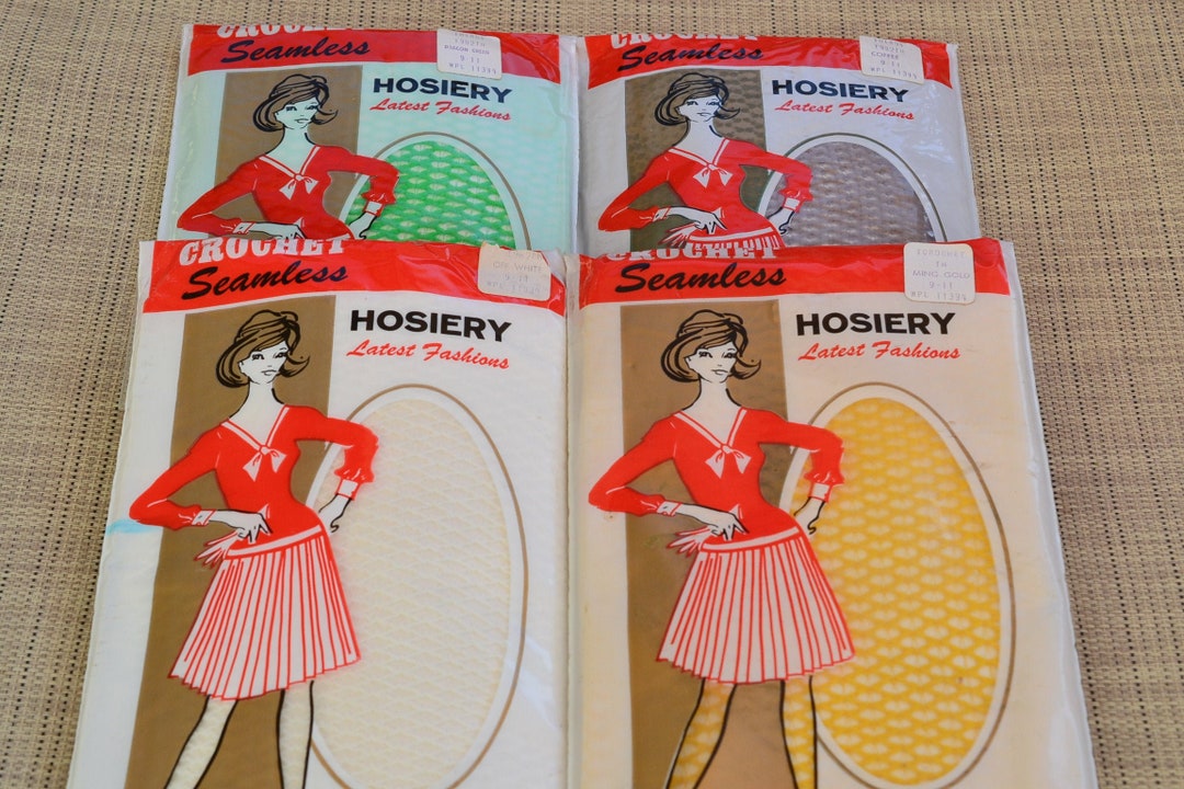 60s Mod Garter Fishnets Crochet Stockings NOS 1 One Pair Thigh High 100 ...