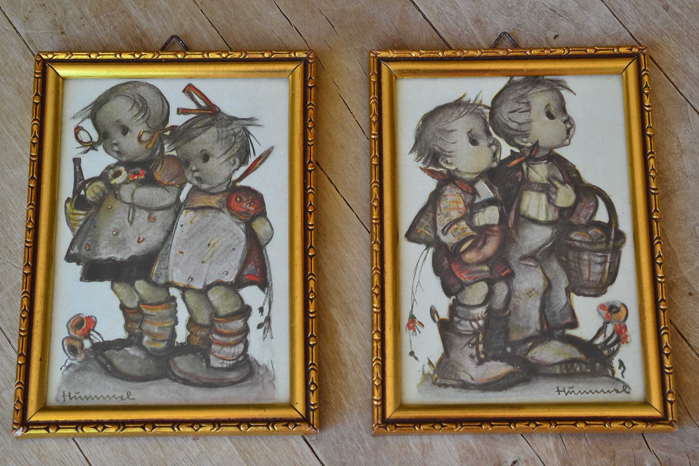 50s Pair of Hummel Framed Art Prints Hummel Pencil Drawings Pictures ...