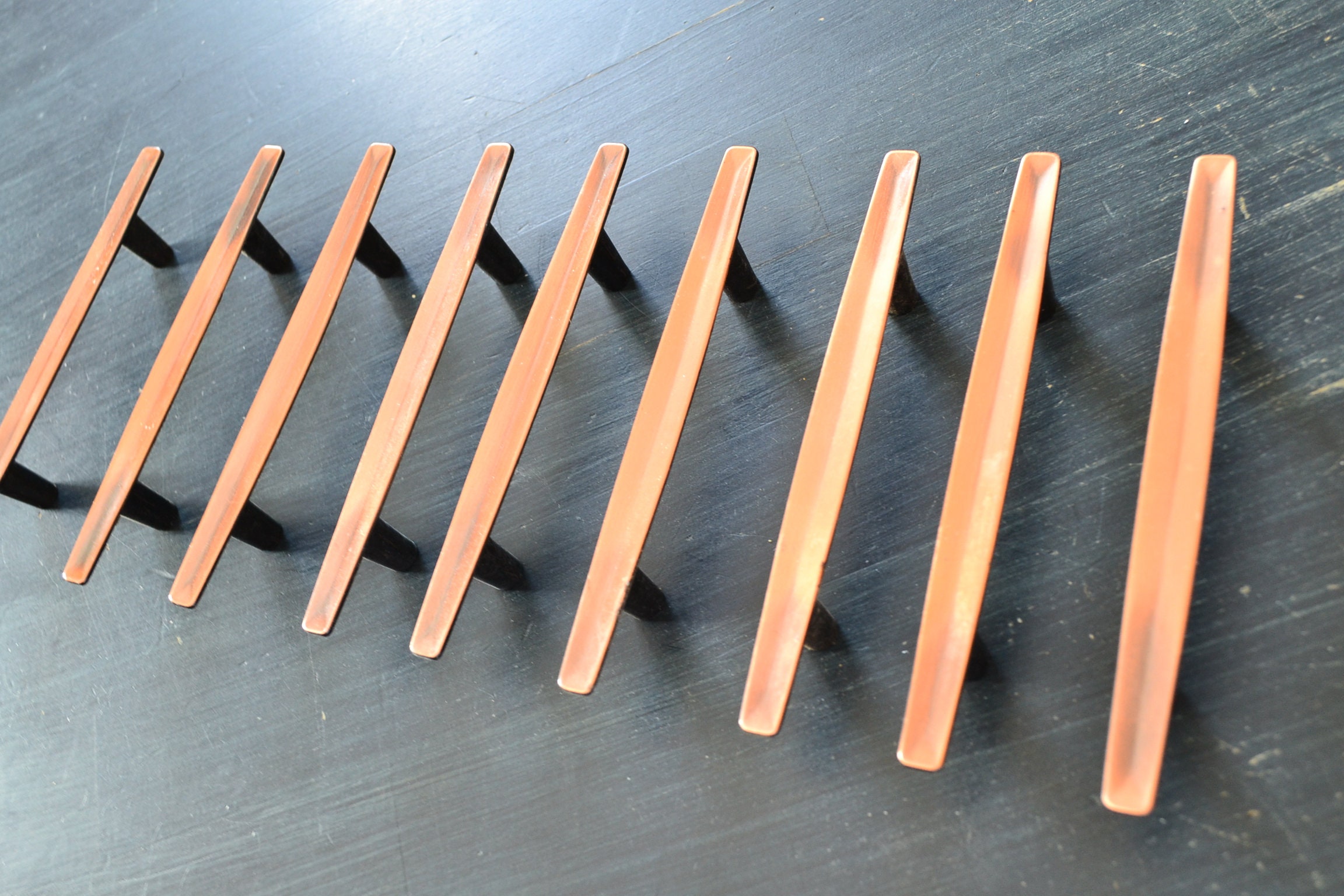 NOS 1 X MCM Concave Copper Drawer Pull 3" Center Ajax Antiqued Copper ...