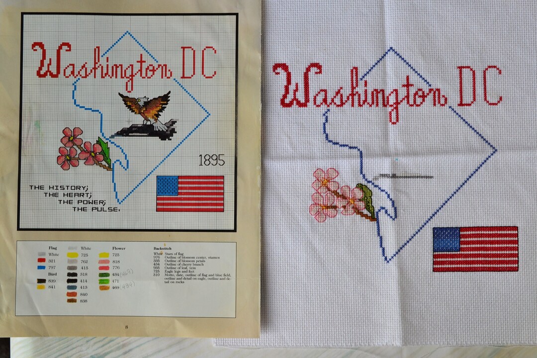 Vtg Unfinished Sampler + Original Pattern Washington DC 1987 Your State ...