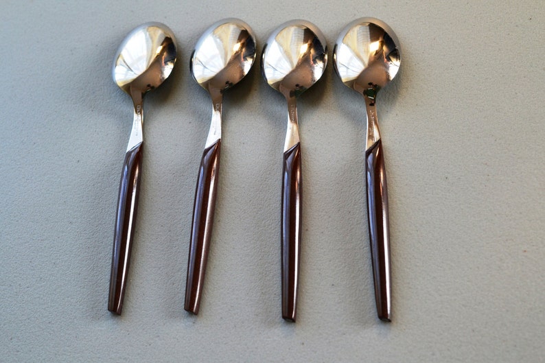 Set of 4 Teaspoons Danish Modern Tea Spoons MCM Eldan ELD2 BROWN Japan ...