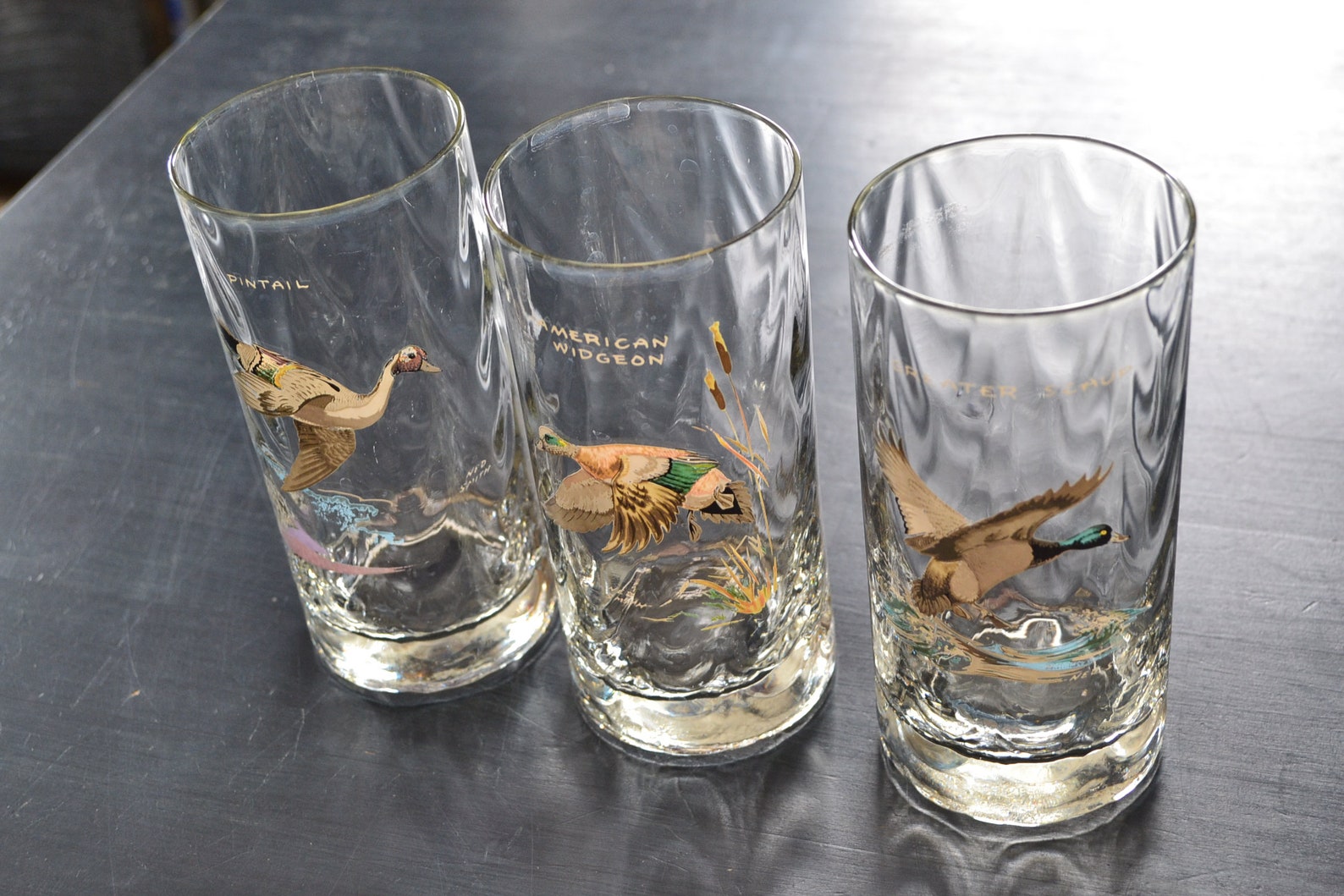 Vtg Set of 3 Ned Smith Handpainted Weighted Tumblers Drinking Highball ...