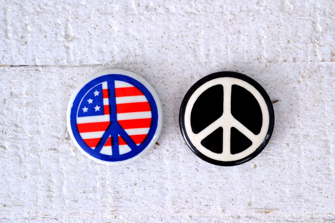 NOS 1960s TWO 2 Anti War Pins Protest Button Black Peace | Etsy