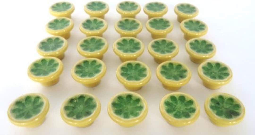 Vtg 1 X Boho Art Glass Cabinet Knob Large 1.5" Porcelain Ceramic Drawer Pull Flower Power Green ...