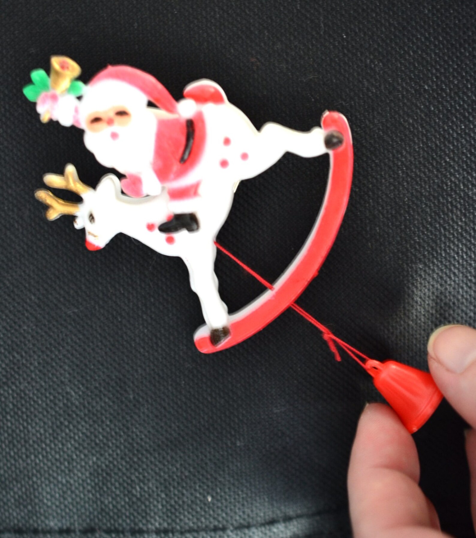 Vtg Santa Pin NOS 50s Pullstring Plastic Brooch Articulated | Etsy