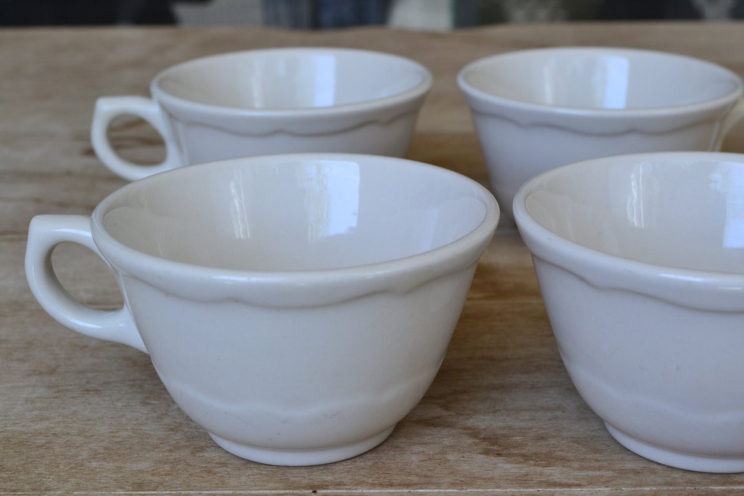 Vtg Farmhouse Cups Set of 4 Diner Cups Syracuse China Ivory off White ...