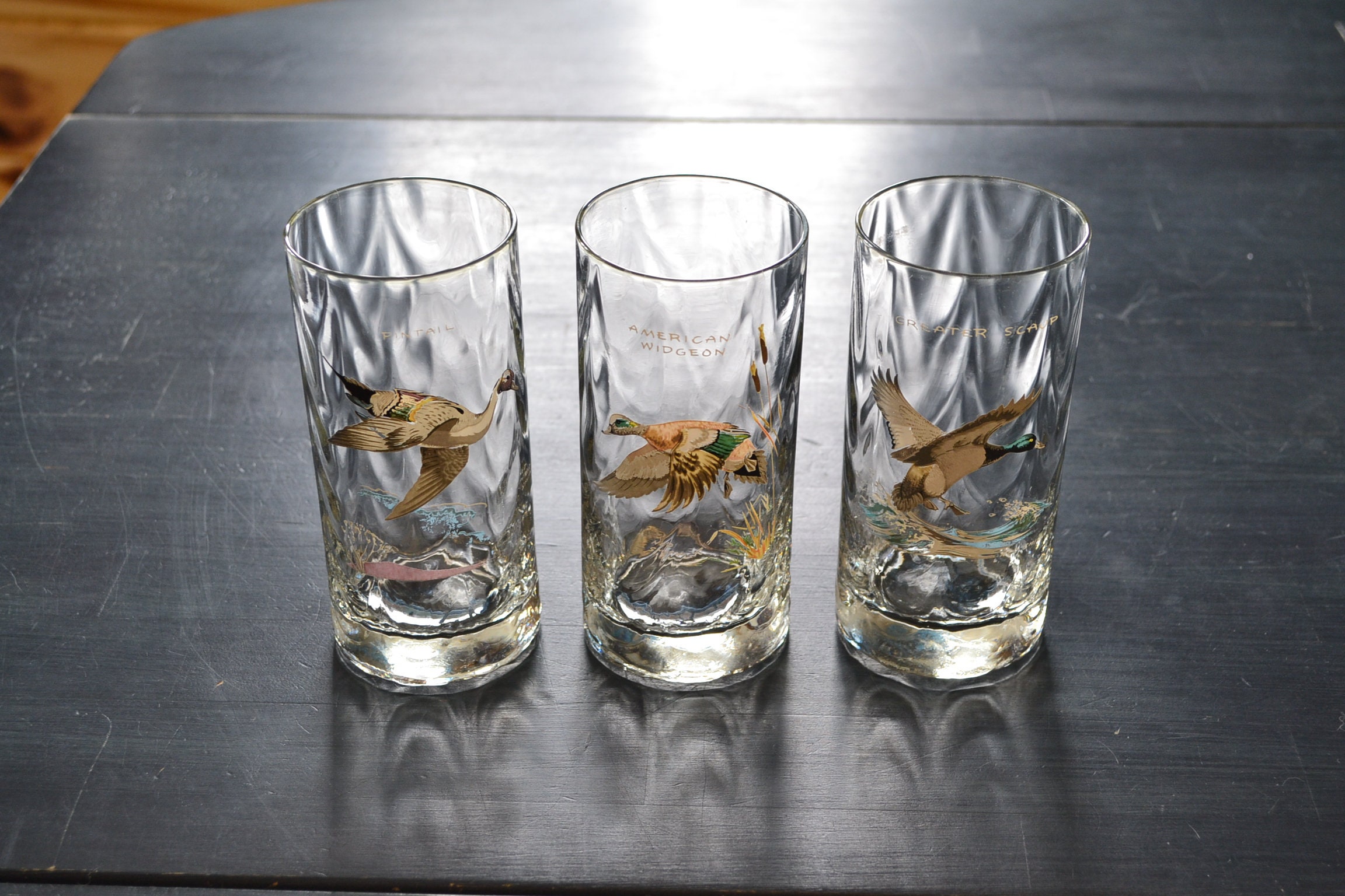 Vtg Set of 3 Ned Smith Handpainted Weighted Tumblers Drinking Highball ...