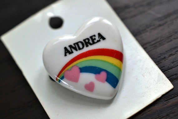 Nos Andrea Pin 1980s Porcelain Name Pin Brooch 80s Heart Name Etsy