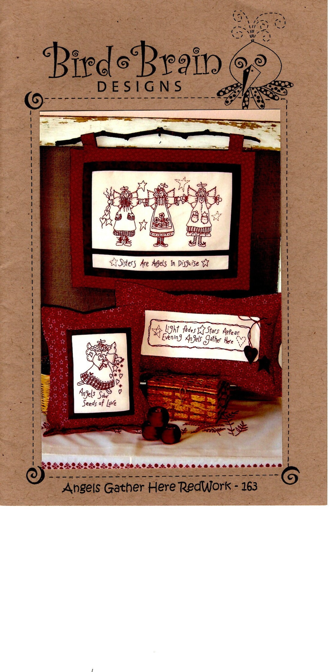 Christmas Redwork Uncut Pattern Embroidery Needlework Bird Brains #163 ...