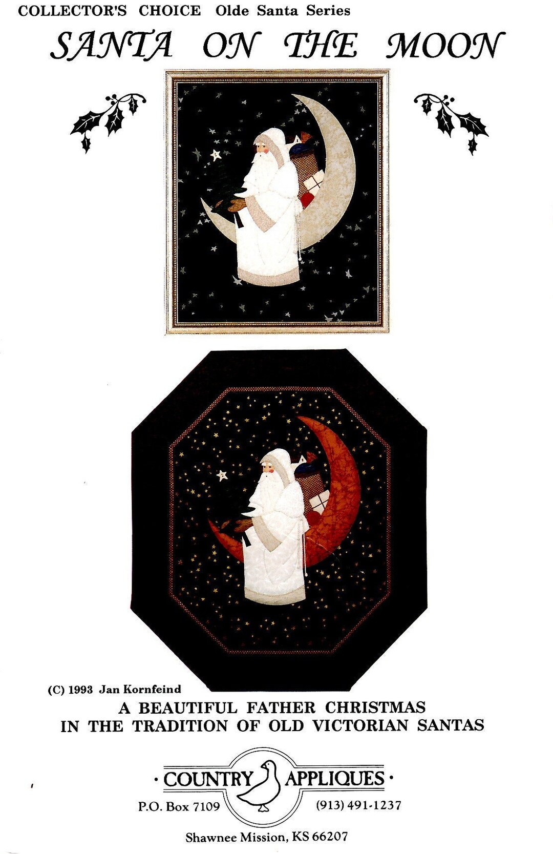 Santa on the Moon Applique Mini Quilt Uncut Pattern Machine Applique ...