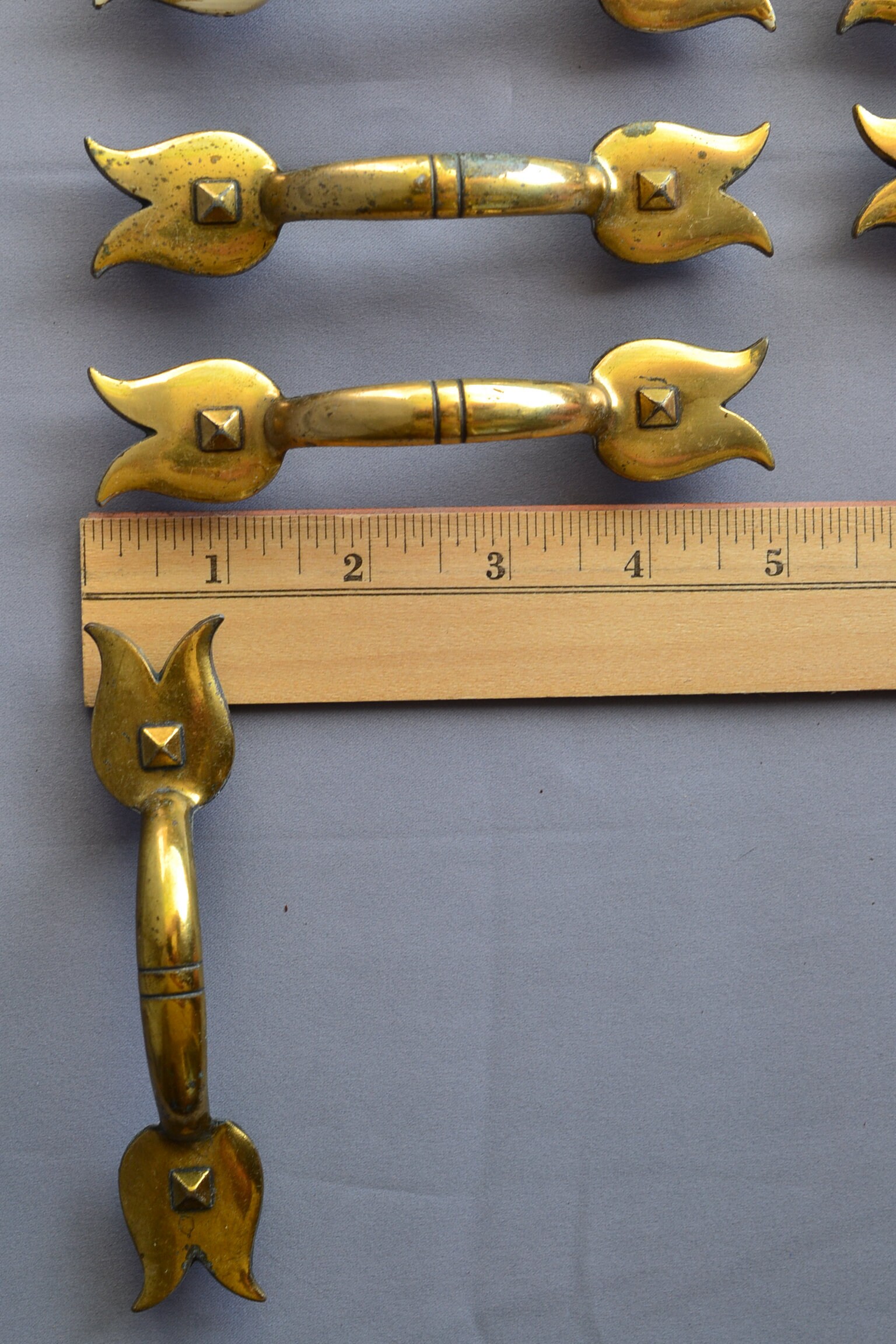 NOS 1 X Vtg Keeler Brass Tulip Drawer Pull 3" Centers Yellow Brass Gold ...