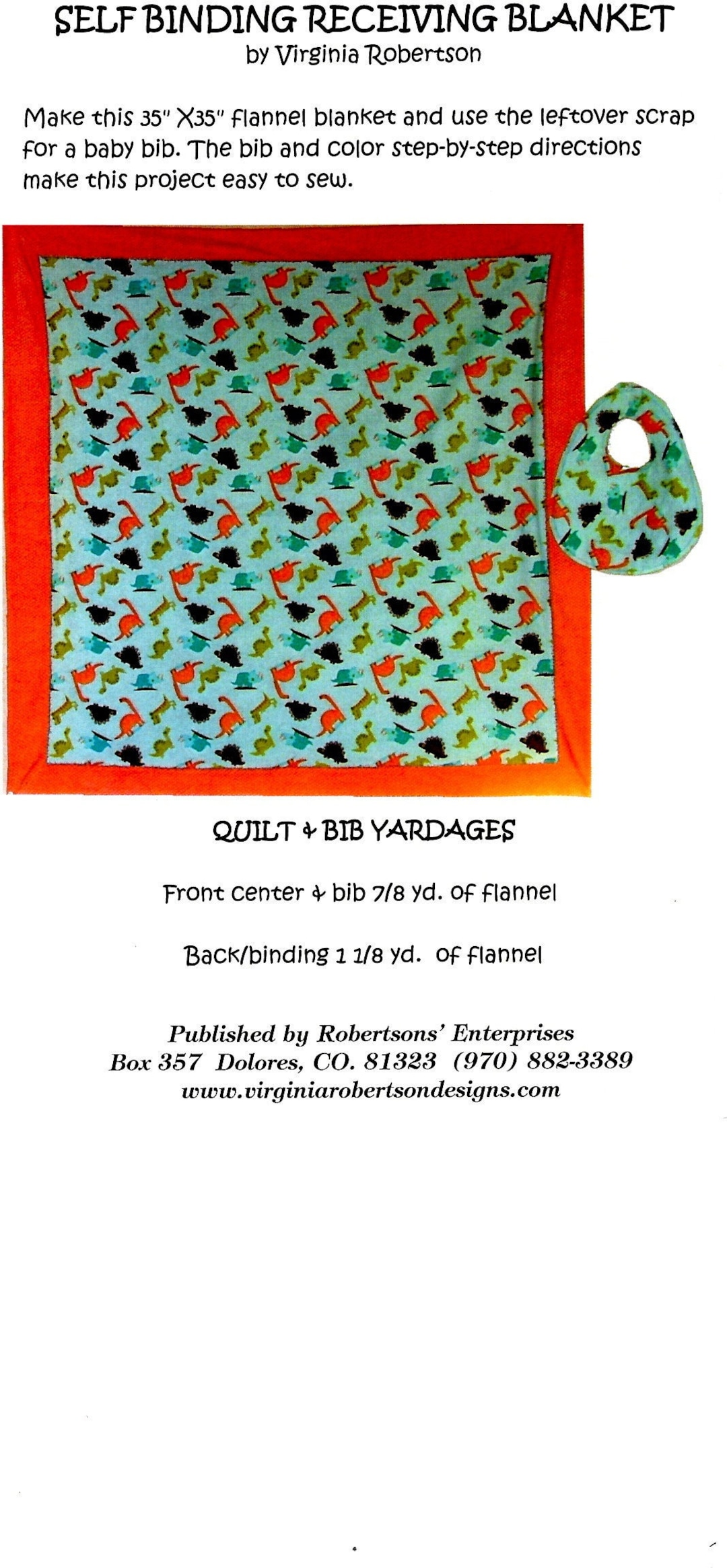 Baby Mini Quilt Self Binding Receiving Blanket Uncut PATTERN 35x35 ...