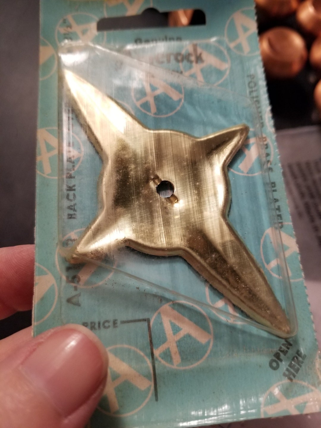 NOS 1 X MCM Atomic Starburst Backplate Amerock Polished Brass Star Back Plate for Drawer Pull ...