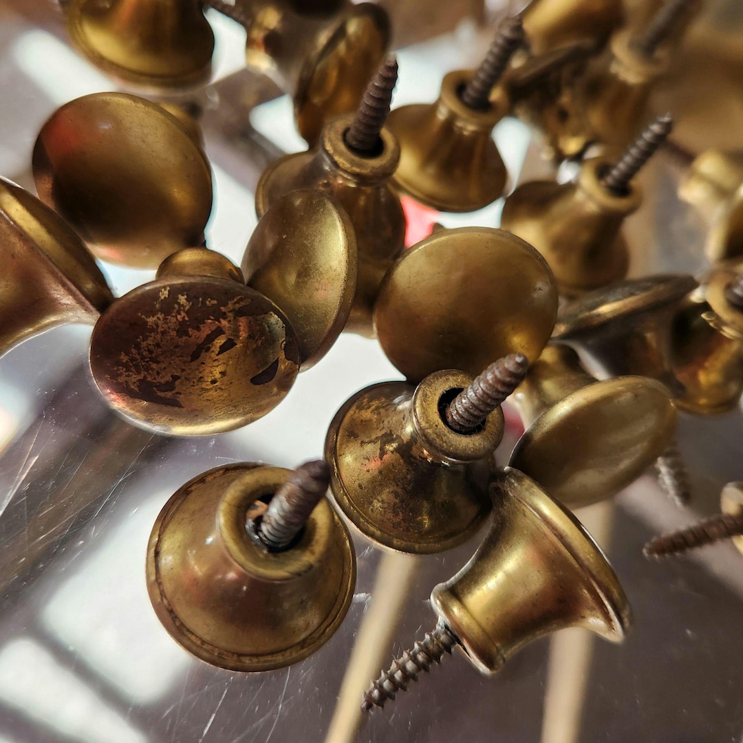Vtg Lot of 2 Tiny Brass Knobs .75" OR 1" Breadboard Knobs Lot Gold ...