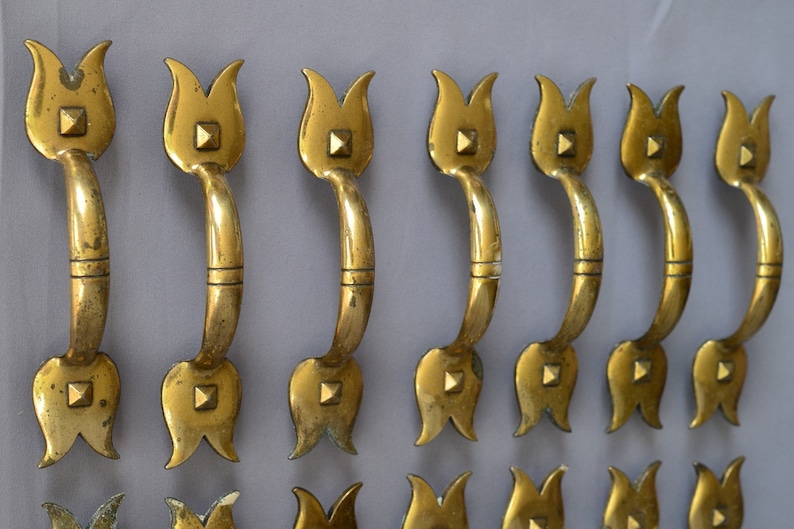 NOS 1 X Vtg Keeler Brass Tulip Drawer Pull 3" Centers Yellow Brass Gold ...