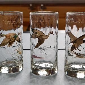 Vtg Set of 3 Ned Smith Handpainted Weighted Tumblers Drinking Highball ...