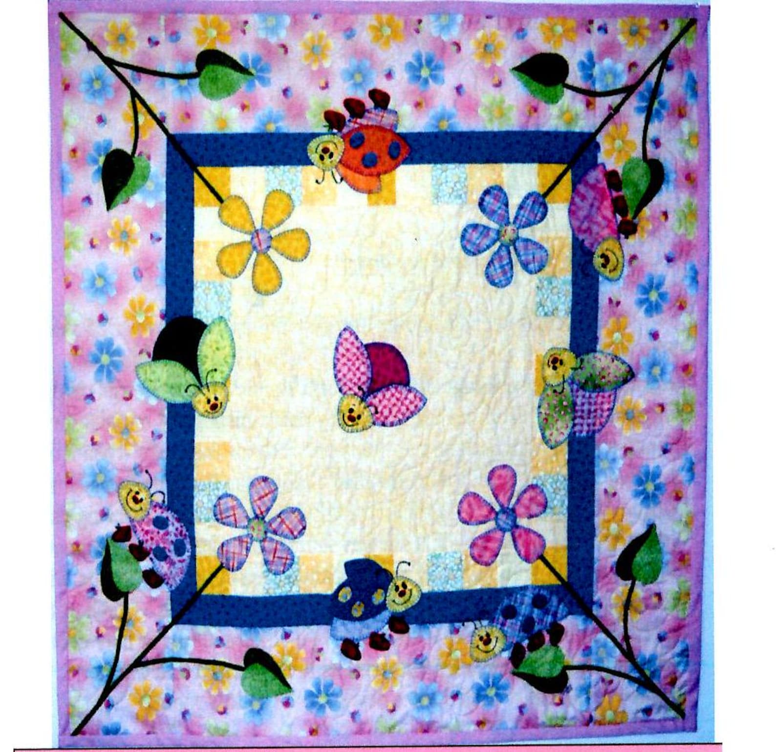 Applique Baby Quilt Uncut Pattern 47x47" Ladybug Gardens Mini Quilt ...