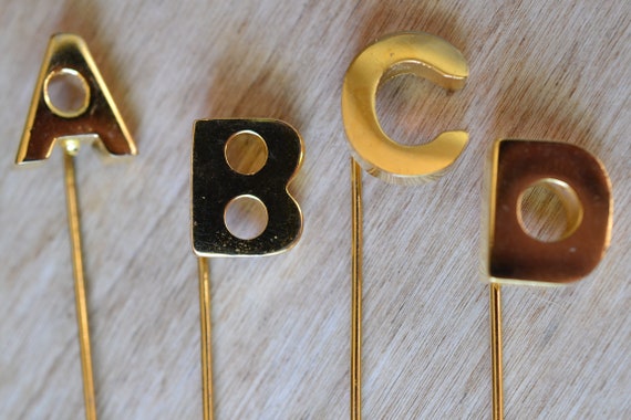 NOS 70s A-Z Initial Stickpin Gold Plated Capital Lett… - Gem