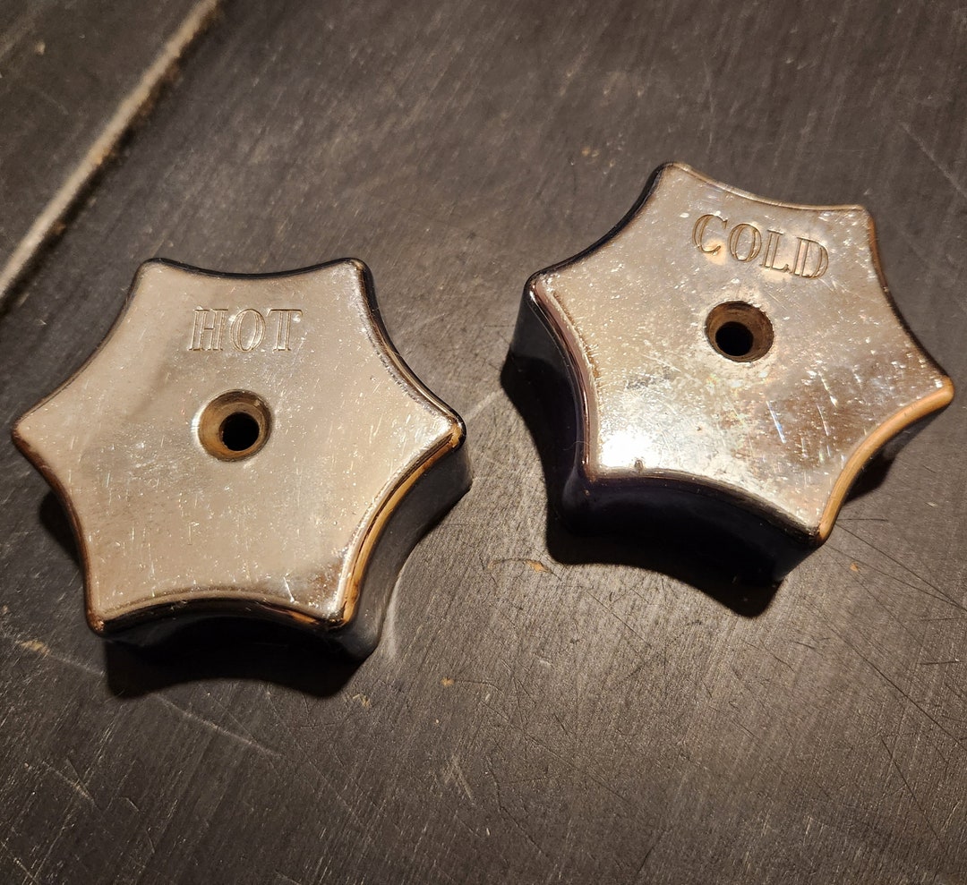 Vtg MCM Hot & Cold Large Hex Star Faucet Knobs Hexagon Levers Bathroom ...