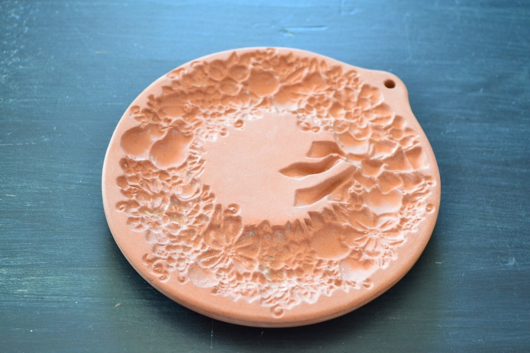 1993 Cotton Press Cookie Mold Large Christmas Wreath 5.5 Terra Cotta ...