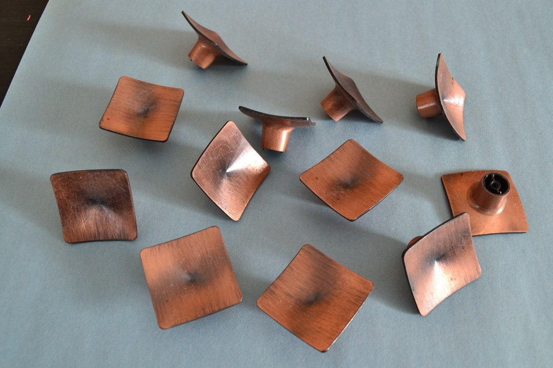 1 X MCM Copper Drawer Pull 1.5" JB Midcentury Danish Modern Pagoda Square Distressed Antique ...