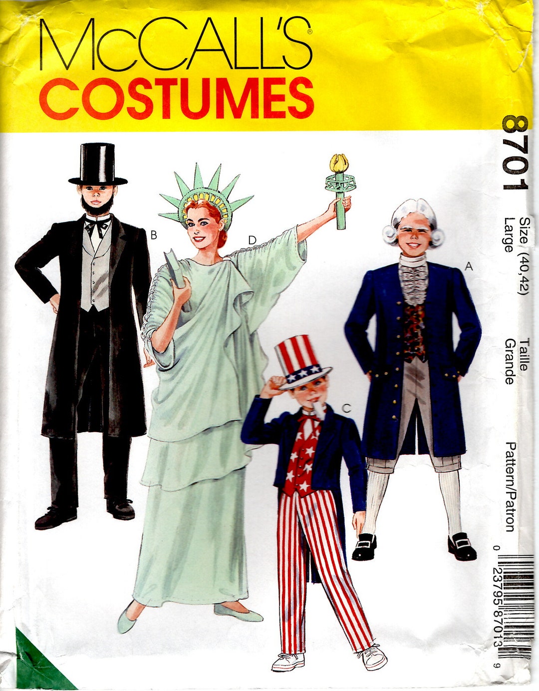 1997 Mccall's 8701 Uncut PATTERN Adult Boy Girl Costume Americana ...