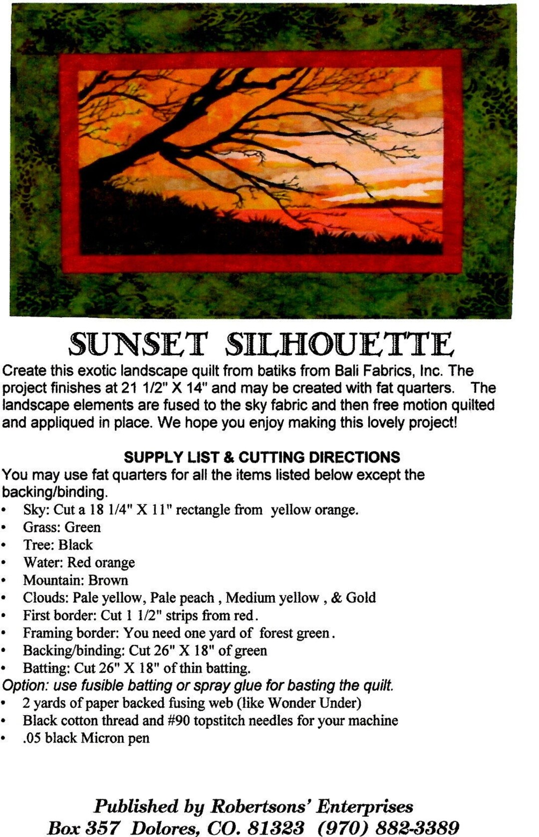 Batik Sunset Mini Quilt Uncut Pattern 21.5x14 Fat Quarter Wall Hanging ...