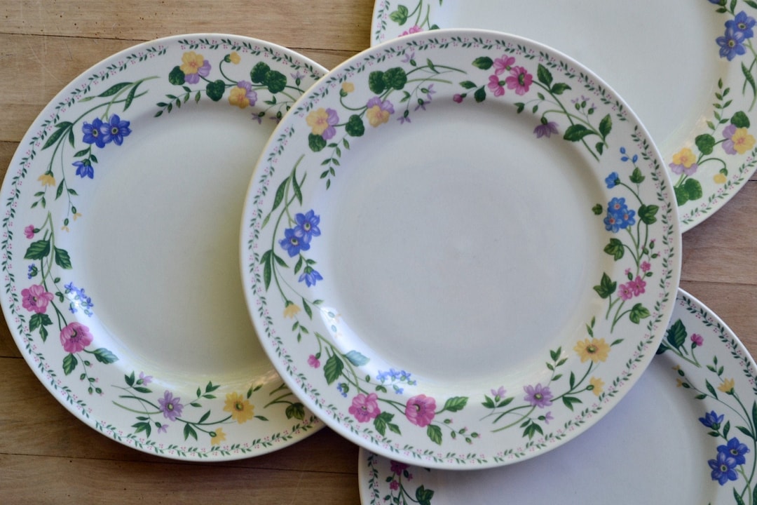 90s Set of 4 8 Dinner Plates Farberware English Garden 225 White ...
