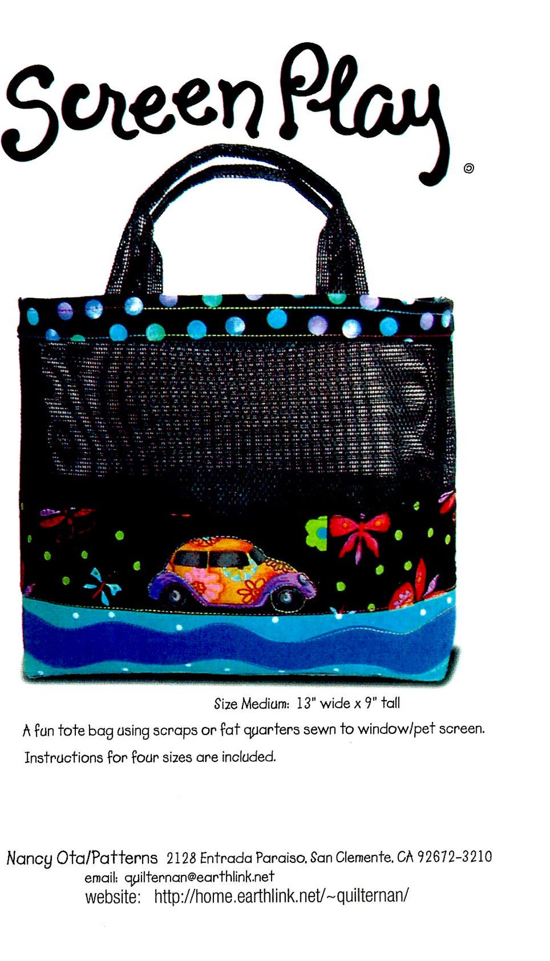 4 Sizes Window Screen Tote Bag Uncut PATTERN Mesh Bag Nancy Ota Pattern ...